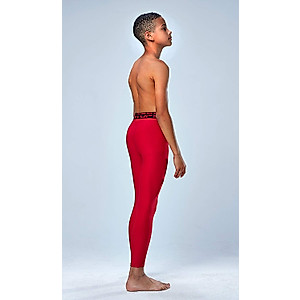 DEVOPS 2 Pack Youth & Boys Thermal Compression Baselayer Sport Tights Fleece Lined Pants (Small, (Non-Fly) Black/Red)