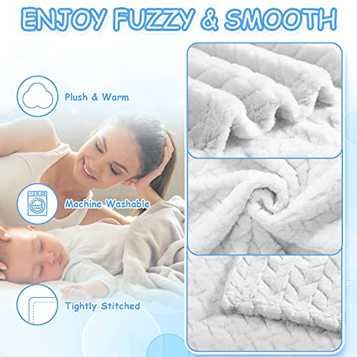 8 Pcs Baby Blanket Cozy Throw Blankets Fuzzy Baby Fleece Blankets Fluffy Warm Baby Crib Blanket for Unisex Newborn Infant Toddler Stroller Nursery Soft Receiving Swaddling Blankets, 24 x 32'' (White)