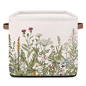 13x13x13 Storage Cube Bins Spring Flowers Floral Storage Cubes 13 inch Collapsible Storage Bins Cubby Storage Baskets for Organizing Shelf Cabinet Bookcase Boxes