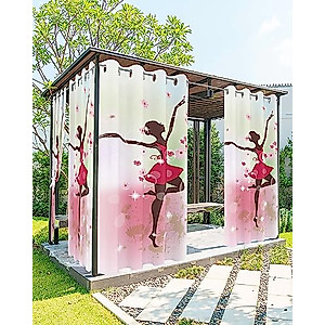 Outdoor Curtains for Patio 2 Panels Set Ballet Dadcing Girl Under Pink Flower Tree Waterproof Privacy Outside Curtain Sun Blocking Grommet Blackout Drapes for Porch Gazebo Pergolas Balcony 52x95 Inch