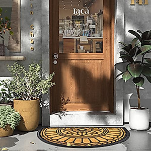 Mibao Half Round Door Mat, Non-Slip Welcome Entrance Way Mat, Durable Rubber Mats, Low-Profile Heavy Duty Doormat, Circle Mats for Garage, Patio, High Traffic Areas, 24" x 36", Yellow