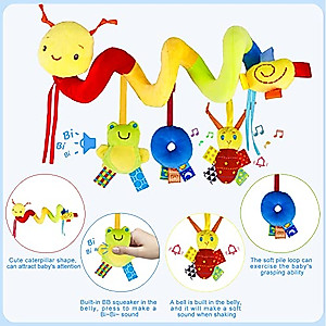 Baby Crib Hanging Rattles Toys - Infant Baby Worm Crib Bed Around Rattle Bell Cartoon Insect Spiral Hanging Toy with Ringing Bell for Infants Bed Stroller Car Seat Bar for Babies Boys and Girls