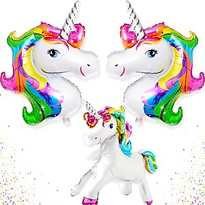 KatchOn, Rainbow Unicorn Balloons Set - 43 Inch, Pack of 3 | Unicorn Balloons For Girls Birthday | Rainbow Balloon, Rainbow Birthday Decorations | Unicorn Birthday Balloons, Unicorn Mylar Balloons