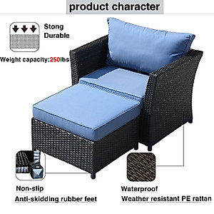 ovios Patio Furniture Set 6 Piece Fully Assembled Outdoor Furniture Conversation Set All Weather High Back Sofa Rattan Wicker Sectional Sofa Set for Yard Deck Porch (Blue)