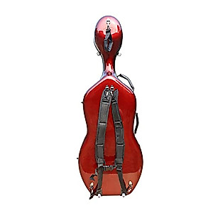 Hard Cello Case 4/4 Full Size Mixed Carbon Fiber Strong & Ultralight Cello Box with 2 Bow Holders & 2 Strong Handle & 2 Back Straps & Wheels Cello Bag (Red)
