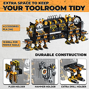 WIWIDRM Upgrade Large Power Tool Organizer Wall Mount with Charging Station Tool Storage Rack with 6.5FT Power Strip 10 Drill Holder and Storage Rack for Garage Organization