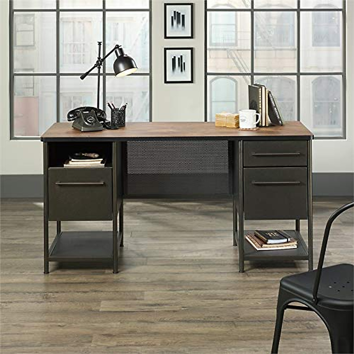 Sauder Boulevard Café Executive Desk, Black finish