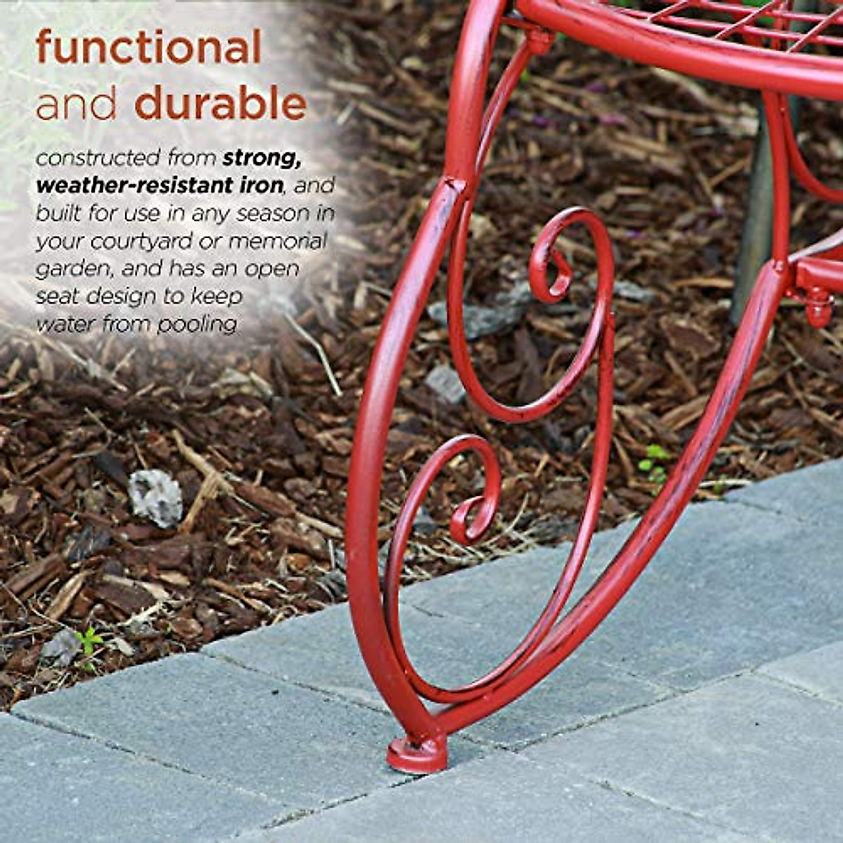 Alpine Corporation BAZ400RD Alpine Butterfly Metal Two People Outdoor Bench, 62" L x 26" W x 38" H, Red
