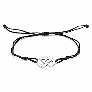 EUEAVAN Hindu OM OHM AUM Sanskrit Symbols Spiritual Bracelet luck Couple Charm Jade Thread Bangle Yoga Amulet Anklets Jewelry Accessories (black)