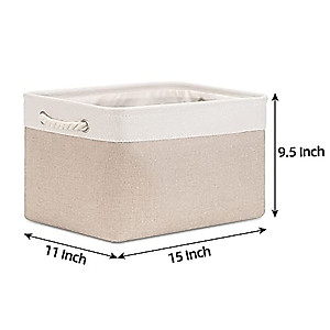 Bidtakay Baskets Set Fabric Storage Bins-Beige Bundled Baskets of 3 Medium Baskets 15" X 11" X 9.5" + 6 Small Baskets 11.8" X 7.8" X 5" for Organizing, Closets
