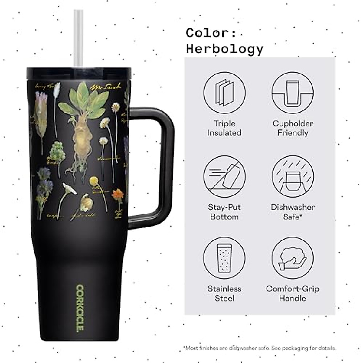 Corkcicle x Warner Brothers Harry Potter Herbology Cruiser - Insulated Tumbler with Handle & Straw, 40 oz – Reusable Water Bottle - Cold for 20 Hours, Hot for 9 Hours – Cupholder Friendly, Spill Proof