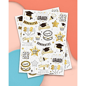 xo, Fetti 2024 Graduation Temporary Tattoos - 48 Foil Styles | New Grad Party Decorations, College Graduate Girls Accessory, High School Senior Gift, Graduation Cap Tassel Decor, Congrats Grad Favor