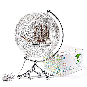 Tpmorwilfun Transparent Globe Illuminated Decorative World Globe 8" Diameter Gift Geographical Desktop Home Office Collectible Globe (White)