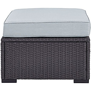Crosley Furniture Biscayne Wicker Outdoor Ottoman Foot Rest for Patio, Deck, Porch, Brown with Mist Cushions