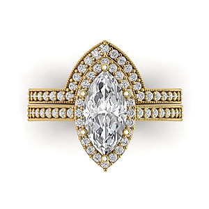 Clara Pucci 2.16ct Marquise Round Cut Halo Solitaire Moissanite Engagement Promise Anniversary Bridal Ring Band set 14k Yellow Gold 5.5