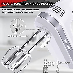 Lord Eagle Electric Hand Mixer Mini, 300W Power Handheld Mixer Kitchen for 5-Speed Baking Cake Egg Cream Food Beaters Whisk, with Snap-On Storage Case, White