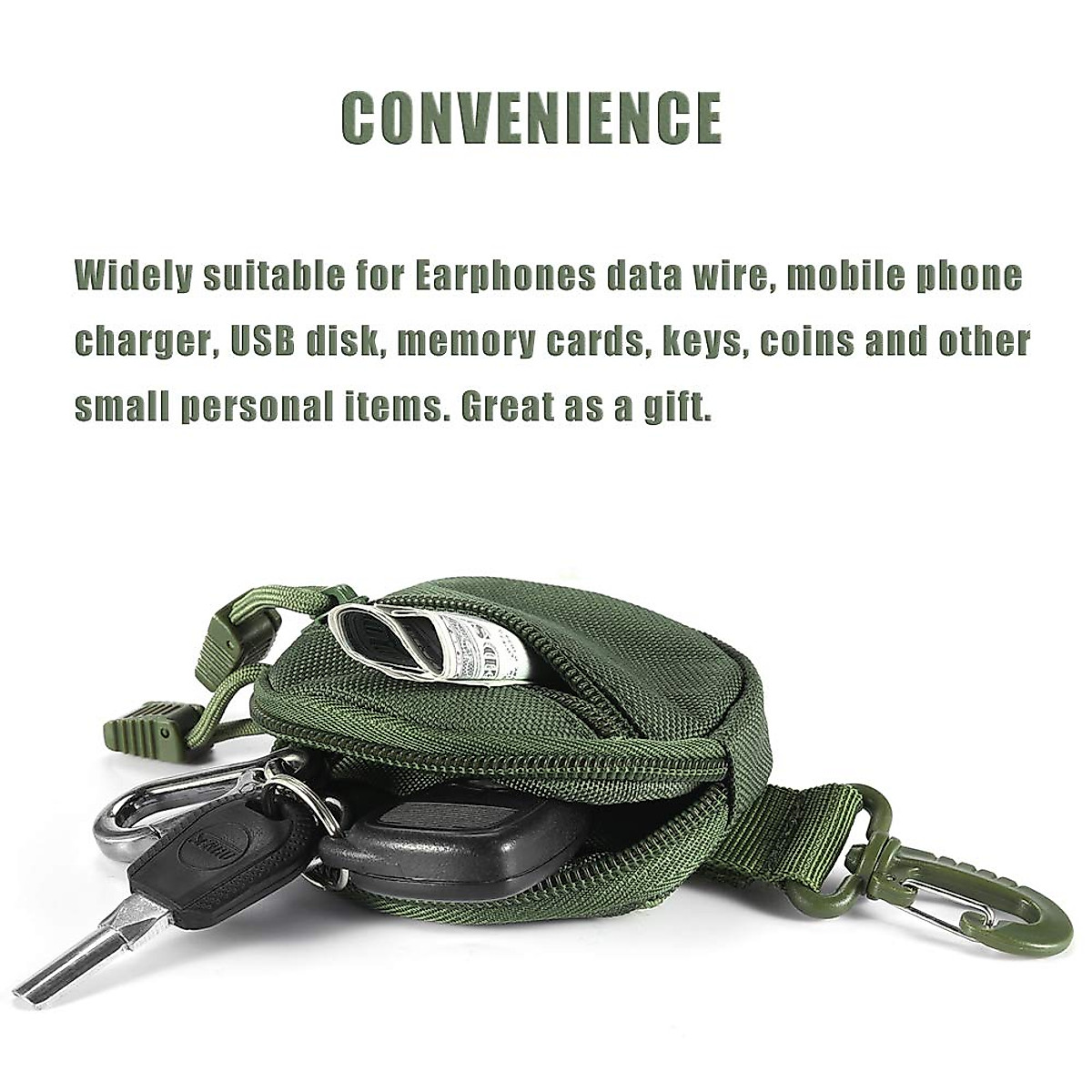 Small Molle Pouch Accessories, Upgraded EDC Pouches Military Gear, Tactical Bag Case as Coin Purse Keychain, Case Wallet, Wireless Headset Pack. (Green)