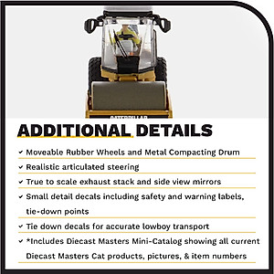 Diecast Masters 1:87 Caterpillar CS56 Smooth Drum Vibratory Soil Compactor - HO Models 85246 - Functioning Wheels & Rolling Drum