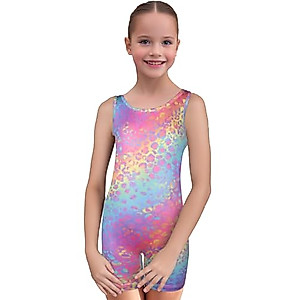 2 Packs Skinny Gymnastics Leotards For Toddler Girls Scoop Neck With Shorts, Little Kids Skinny Colorful Dance Workout Unitards Biketards Tanks Rainbow Leopards