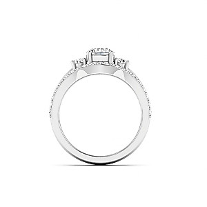 Near 1.00 Carat Diamond 14k Gold Engagement Ring Set For Women 3 Stone Bridal Ring Set 0.33cts Solitaire Round Diamond Pave Set Anniversary Wedding Bands (Color HI/Clarity I1-2) (white gold)