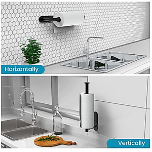 Paper Towel Holder Under Cabinet, Kitchen Paper Towel Holder Wall Mount, Self Adhesive Paper Towel Roll Holder SUS304 Stainless Steel Paper Towel Bar Paper Towel Rack - Black