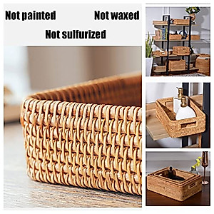 FUNFOB Household Square Woven Storage Basket with Four Cutout Handles Natural Rattan Storage Box for Serving Toy, clothing, books, daily necessities, sundries.