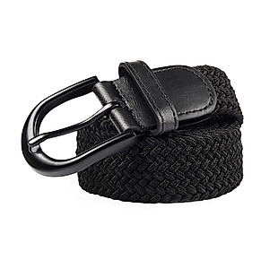 Mile High Life | Braided Stretch Elastic Belts | Pin Oval Solid Black Belt Buckle | PU Loop End Tip Men/Women/Junior
