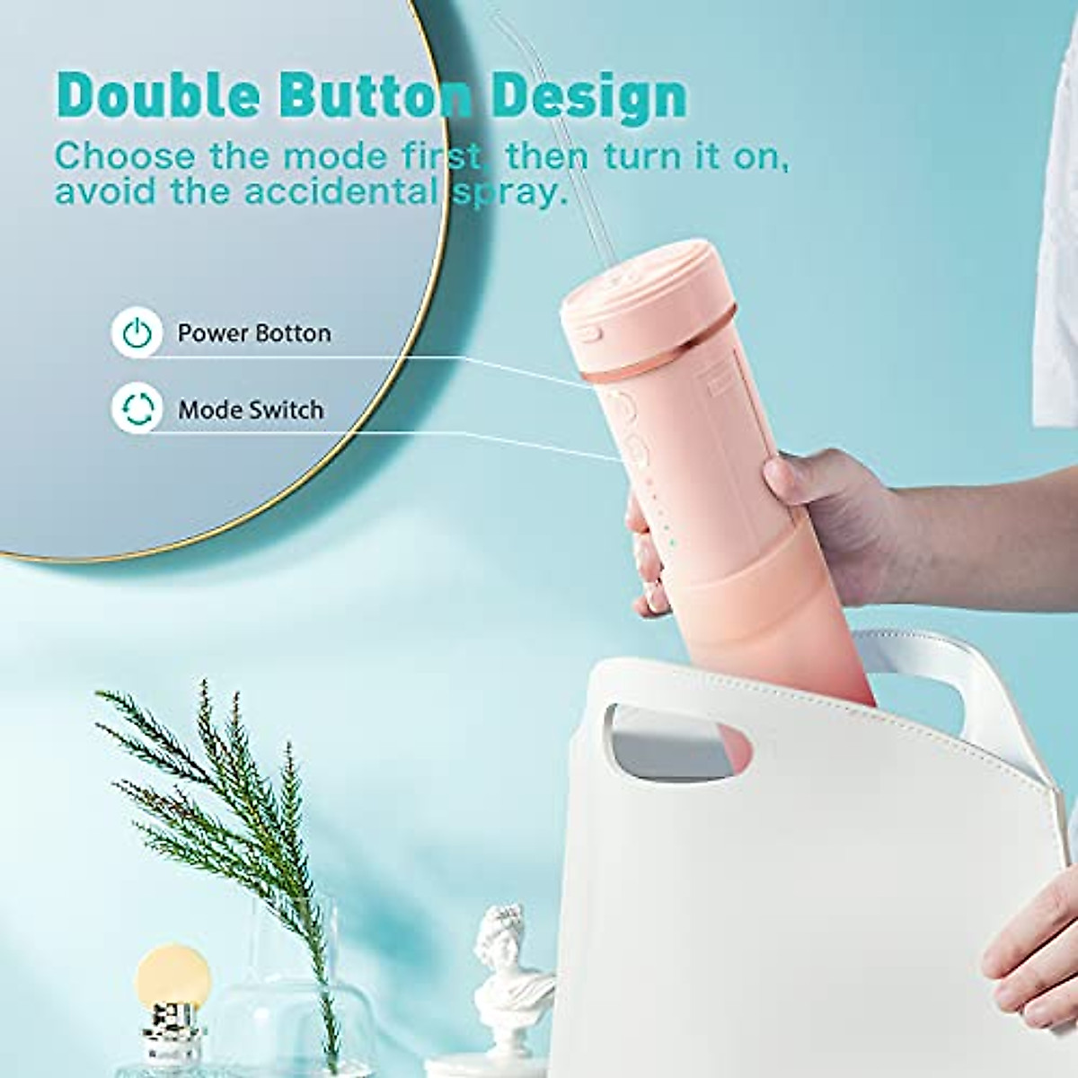 Matekxy Foldable Water Flosser, Cordless Rechargeable Oral Irrigator, IPX7 Waterproof 4 Modes Water Teeth Cleaner for Braces, Bridges Care, Home Travel Pink