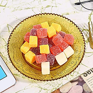 Sizikato 4pcs Amber Glass Snack Plate with Lace Trim, 6-Inch Dried Fruit Plate Dessert Plate for Home and KTV
