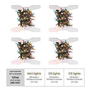 ZOBER Christmas Light Storage - Christmas Light Organizer W/ 4 Plastic Christmas Lights Organizer Wheel - Strong & Durable Material - Stitched Reinforced Handles - Gray