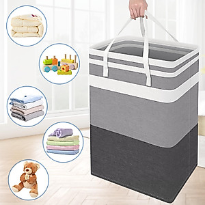 BlissTotes 3-Pack Laundry Basket, Freestanding＆Waterproof Laundry Hamper, Collapsible Tall Clothes Hamper with Easy Carry Handles for Clothes, Towels in the Family and Dorm,Gradient Grey,75L