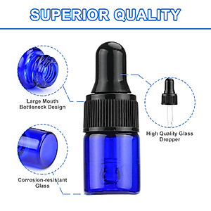 Furnido Pack of 50 2 ml (5/8 Dram) Cobalt Blue Glass Dropper Bottles,Empty Eye Dropper Sample Vials with Black Dropper Caps for Fragrance,Essential Oil,Perfume,Cosmetic Liquid Lotion-2 Dropper Free