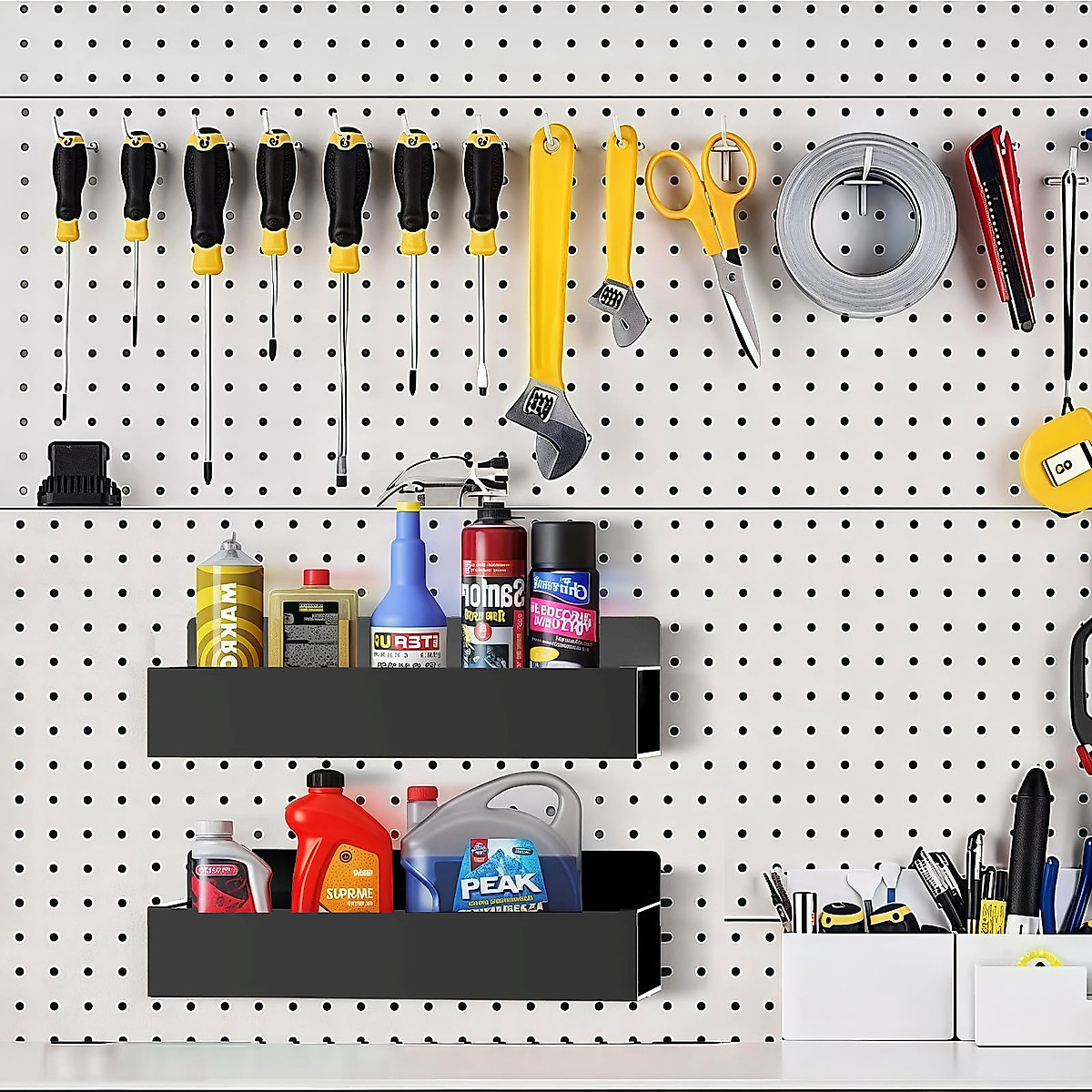 SMRCAD Magnetic Spice Rack Organizer for Fridge Seasoning Organizer for Kitchen storage with Screw or Adhesive Hanging,Magnetic Shelf with Hook for Refrigerator and Oven (Black, 6pack)