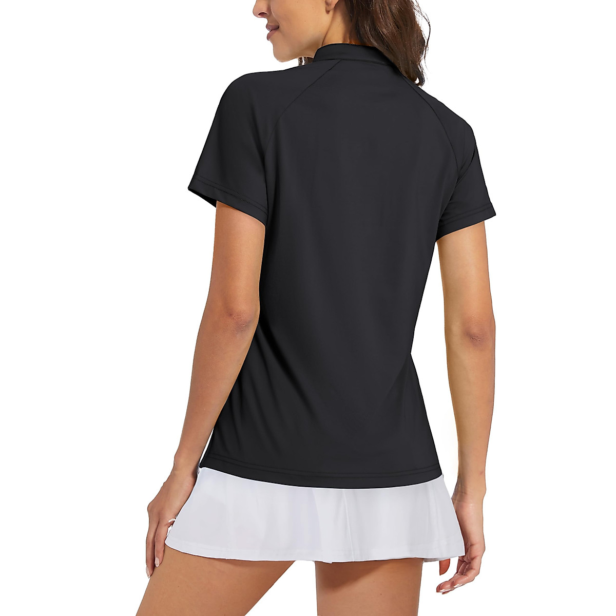 MAGCOMSEN Women's Polo Shirts Short Sleeve Sun Protection Collarless Workout Tops Moisture Wicking T-Shirts Black XL