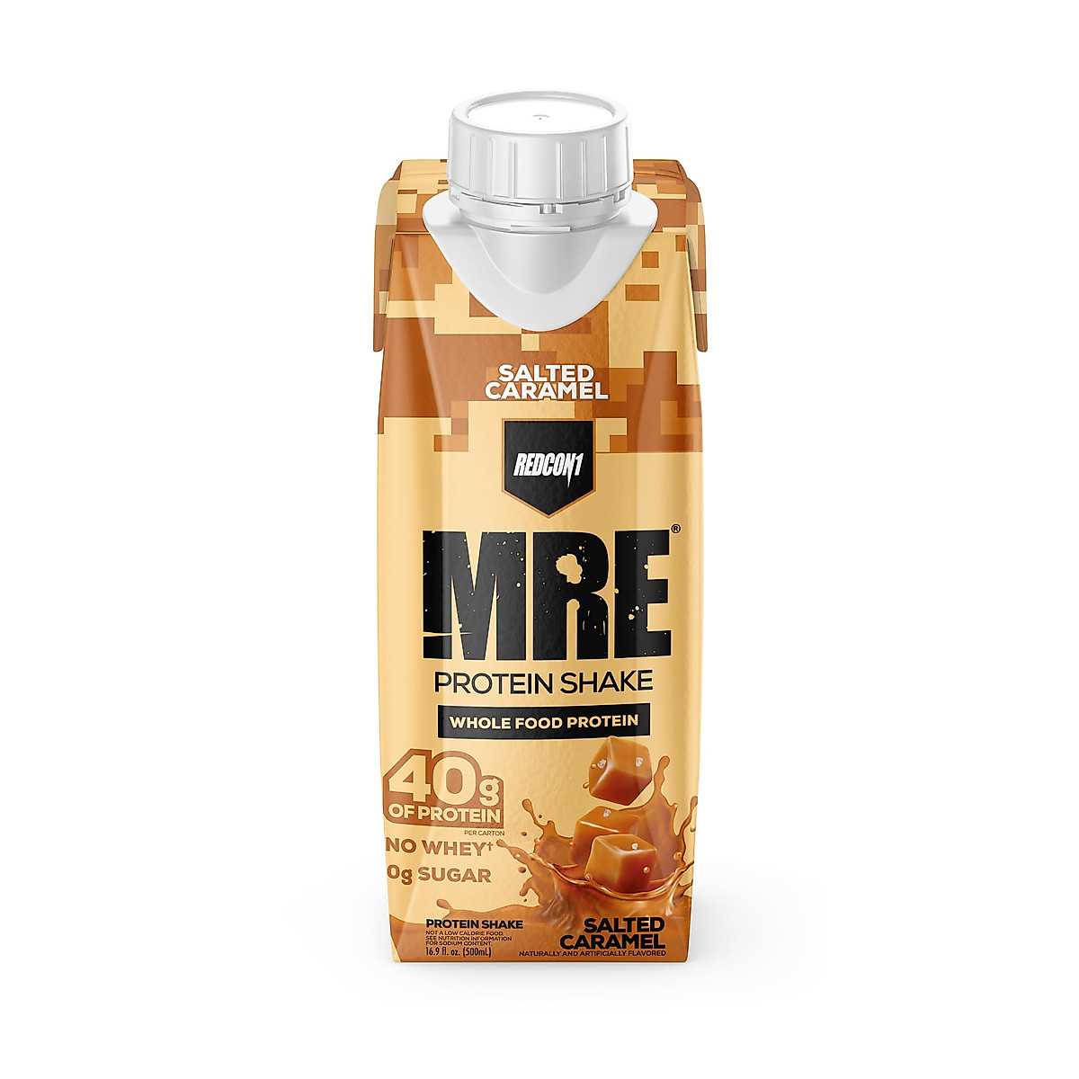 REDCON1 MRE Ready to Drink Protein Shakes, Salted Caramel - Protein Drinks with Whole Food Sources - Sugar Free RTD Shake Formulated to Fuel Athletes at Any Time (12 Pack)