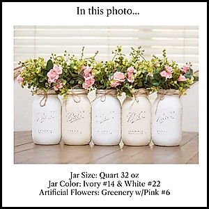Set of 5 - Painted Distressed Mason Jars - Choose Pint 16 oz or Quart 32 oz, You Choose Jar Colors, Artificial Flowers Optional, Mason Jar Centerpiece Set, Boho Chic Baby Shower Centerpiece for Girls