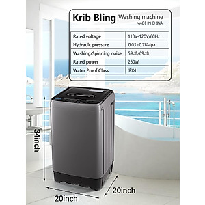 Krib Bling 17.7 lbs Full-Automatic Washing Machine with LED Display, Portable Compact Laundry Washer with Drain Pump, 10 Wash Programs 8 Water Levels, Grey