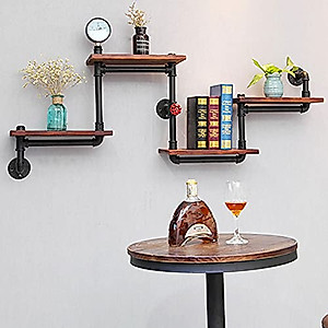 Gdrasuya10 Wall Mounted Industrial Pipe Shelving with Planks, Floating Frame for Wall Decorative, Pipe Shelves with Wood Planks Hanging Floating Storage Shelf,45.6 x 8 x 24.4inch