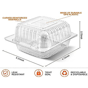 Axe Sickle 100 Count 5 x 5 inch Clear Plastic Hinged Take Out Containers Clamshell Takeout Tray Disposable Food Clamshell Containers for Dessert, Cakes, Cookies, Salads, Pasta, Sandwiches