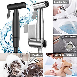 Handheld Bidet Sprayer for Toilet, Stainless Steel Leak Free T-Valve & Adjustable Jet Spray, Feminine Hygiene, Shower Sprayer for Pet, Wall or Toilet Mount Superior Complete Accessories (Black)