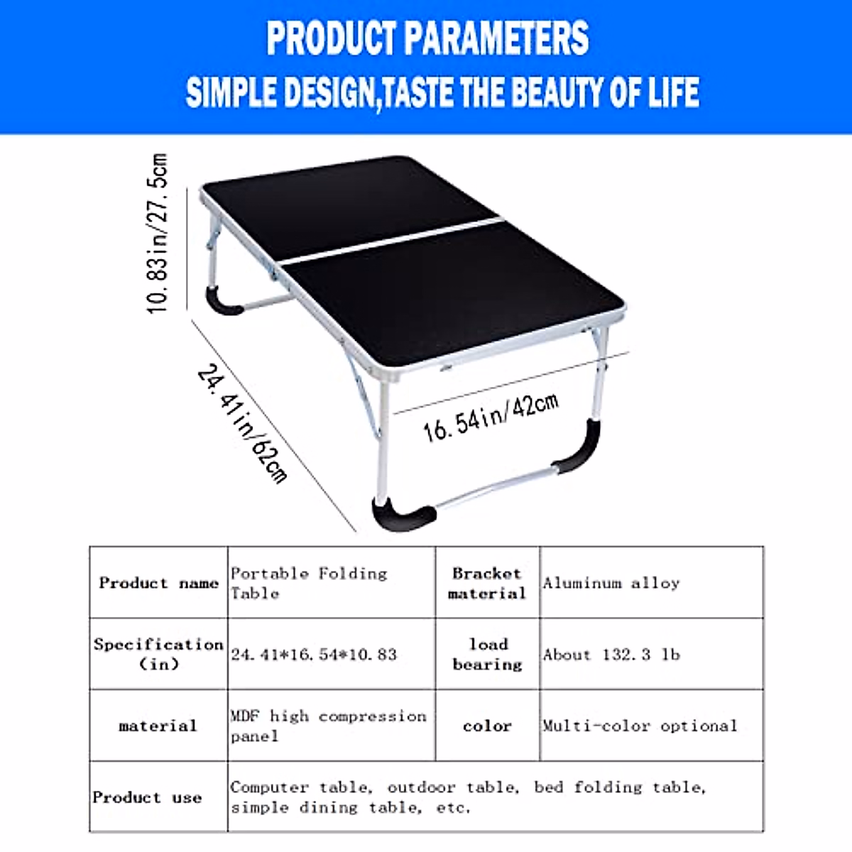 Utdfbwq Portable Folding Table, Outdoor Folding Table, Folding Beach Table, Laptop Table, Suitable for Outdoor Travel, Camping, Beach, Barbecue, Picnic, Party, Patio, Etc. (Black)