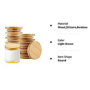 Sawysine Yogurt Jar Lids Set Reusable Bamboo Wooden Lids Round Canning Lids with Silicone Sealing Rings Compatible with Oui Yogurt Jars for Mugs and Jars (12)