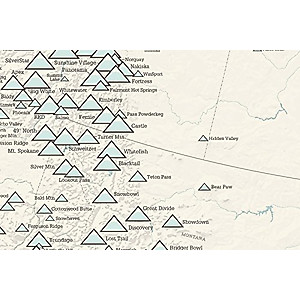 North America Ski Resorts Map 24x36 Poster (Beige & Opal Blue)