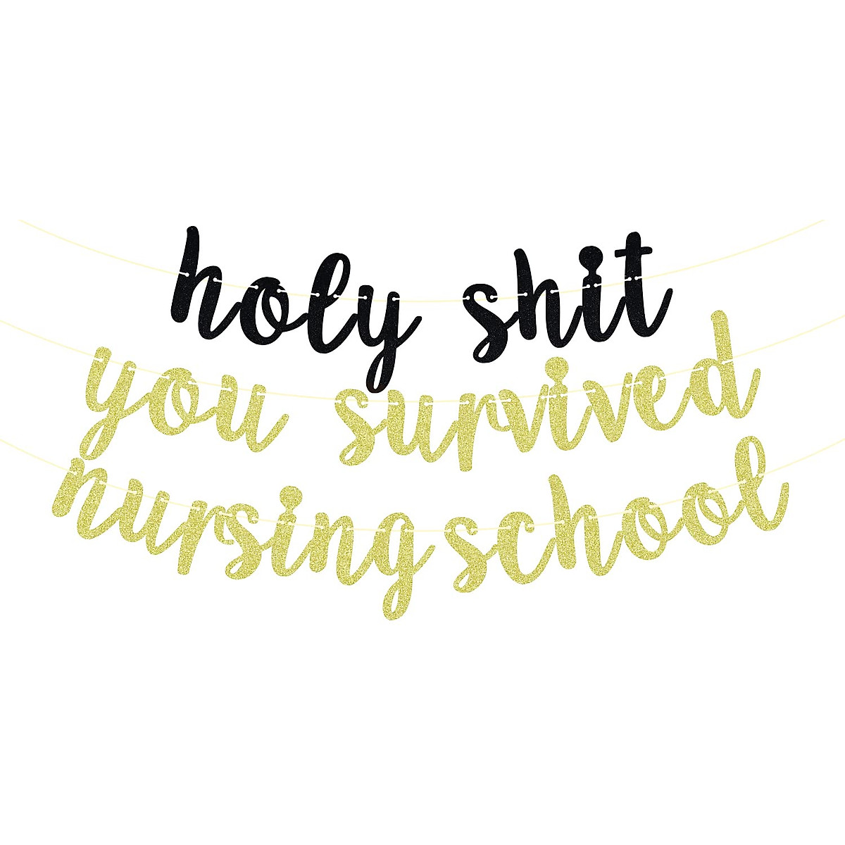 Nursing School Survivor Banner, Future Nurse, Straight Outta Nursing School, Congrats Nurse Graduation Party Decorations Black and Gold Glitter, Congrats Grad 2024