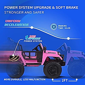 Joywhale 24V 2 Seater Kids Ride on Car Truck 4WD Battery Powered Motorized Easy-Drag Truck, with 4x75W Powerful Engine, Soft Braking, Remote Control, Suspension & Free Car Cover, 2023 New Model, Pink