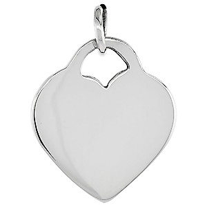 Sterling Silver Flat Heart Pendant Handmade 1 inch wide