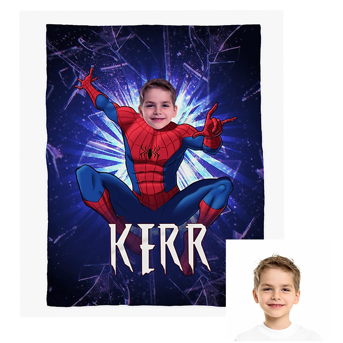 ROYAMS Kids Superhero Blanket Personalized Photo Kids Super Hero Blanket Custom Superhero Blankets for Kids