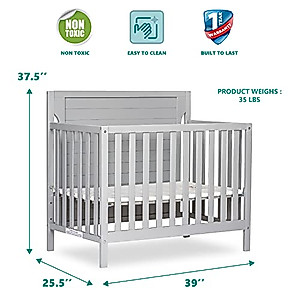 Dream On Me Bellport 4 in 1 Convertible Mini/Portable Crib in Pebble Grey, Non-Toxic Finish, Made of Sustainable New Zealand Pinewood, with 3 Mattress Height Settings