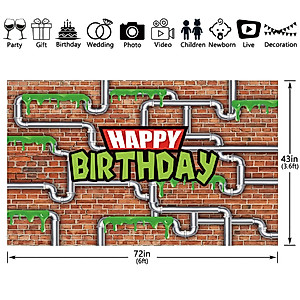 Yriujul 72x43inch Anime Kids Birthday Backdrop Cartoon Ninja Tortoise Party Banner Water Pipe Red Brick Wall Photography Background Photo Props