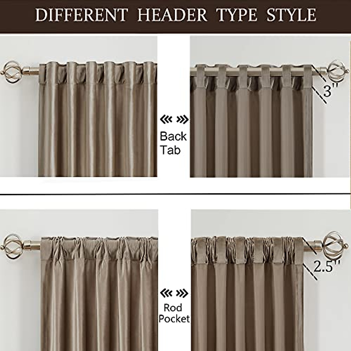 PRIMROSE Blackout Taupe Velvet Curtains 108 inch Long for Living Room,Set of 2 Panels Liner Rod Pocket Back Tab Thermal Window Curtains Drapes Room Darkening Heavy Decorative Curtains for Bedroom